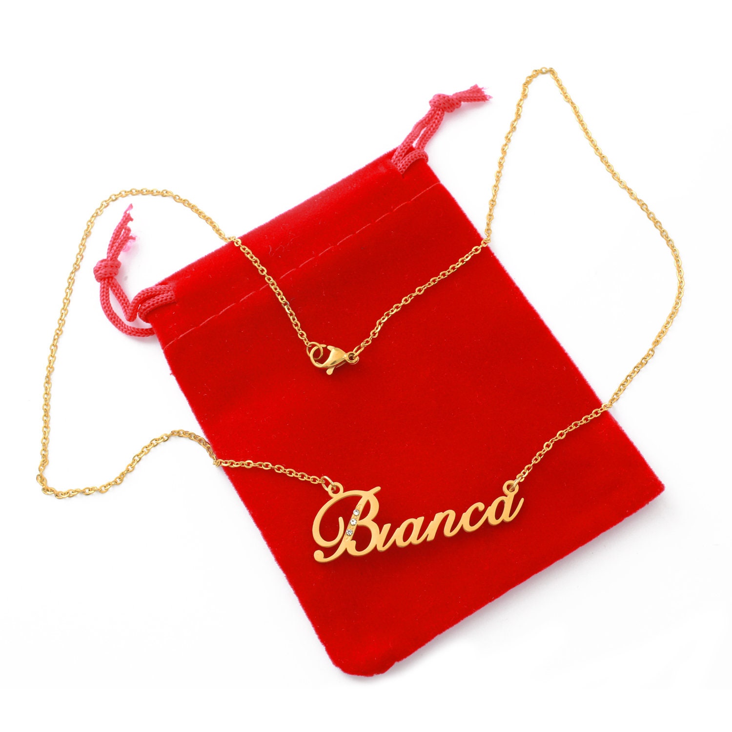 BIANCA - Gold Tone Name Necklace With Crystals - Personalized Jewellery ...