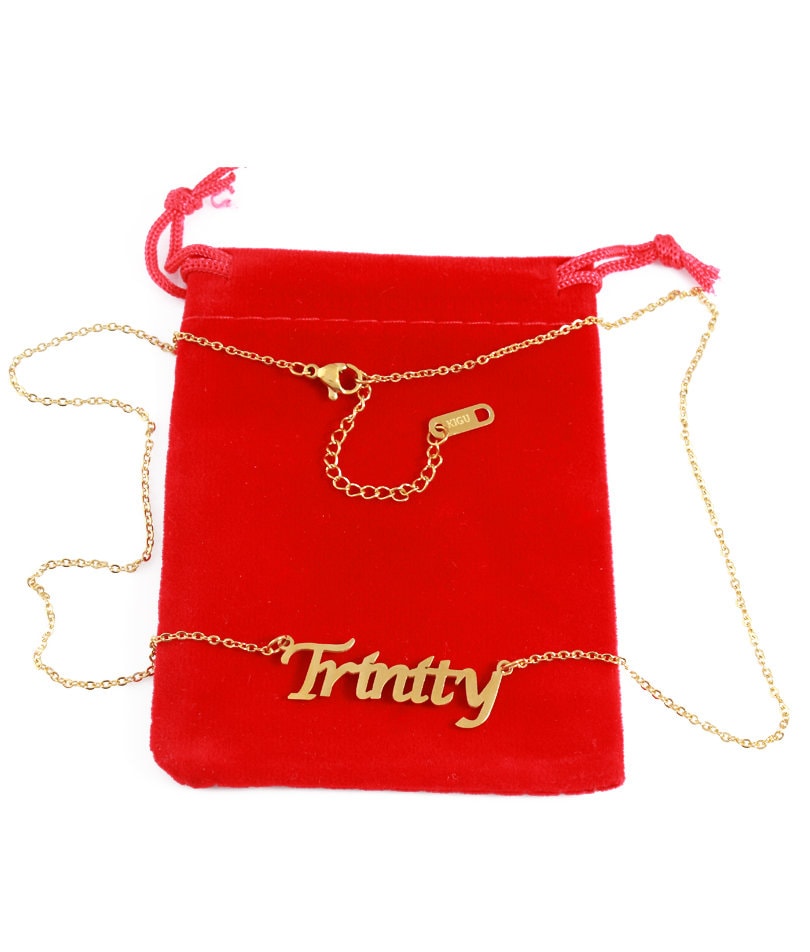 TRINITY Name Necklace 18ct Gold Plated Free Gift Box & Bag Personalized ...
