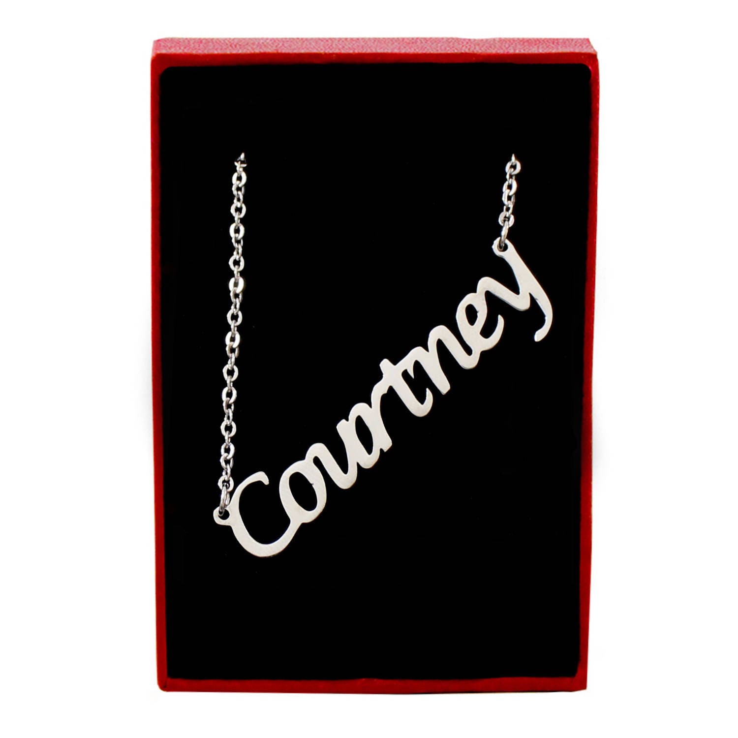 COURTNEY- Silver Tone Name Necklace - Personalized Jewelery - Free Gift ...