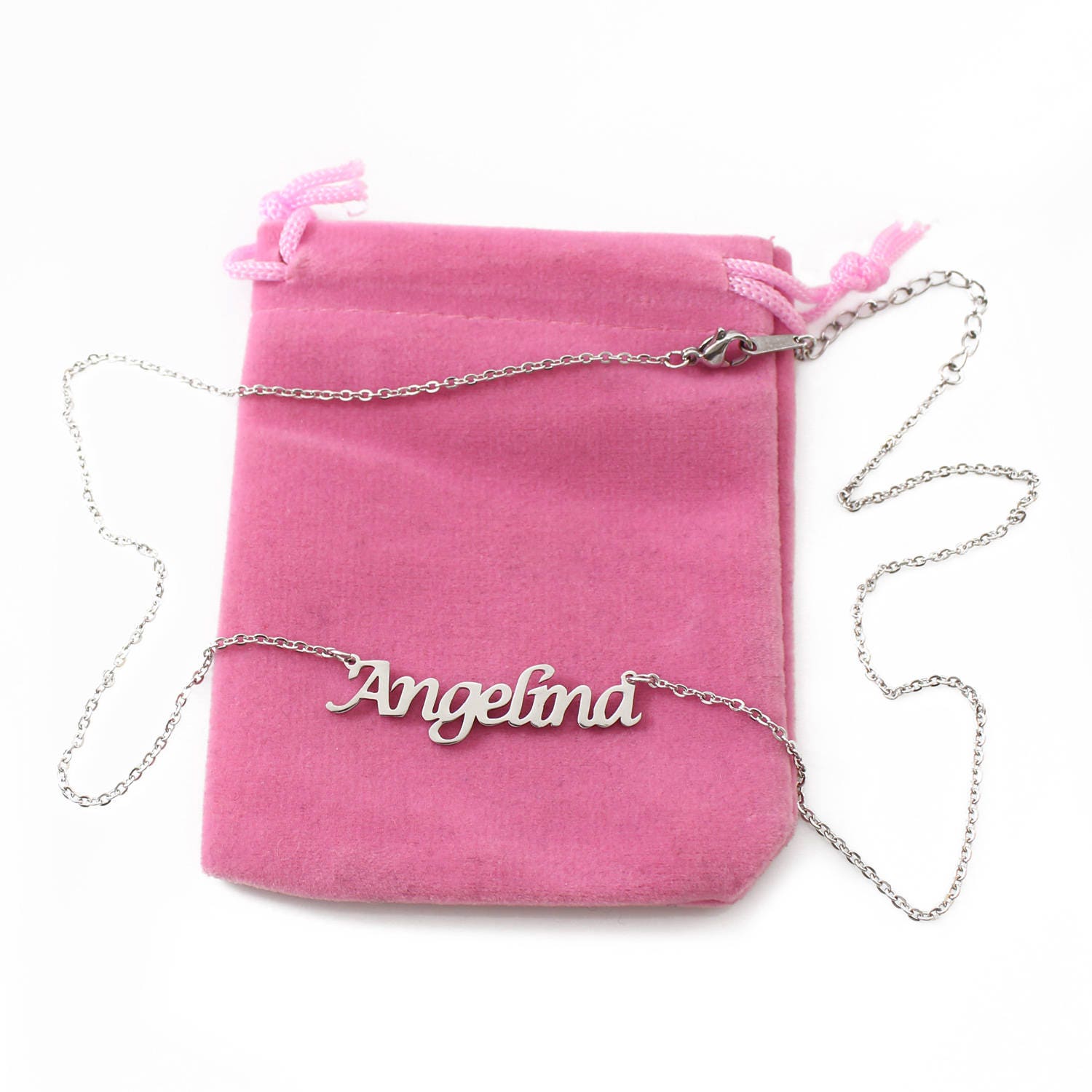 ANGELINA Silver Tone Name Necklace Personalized Jewelery - Etsy