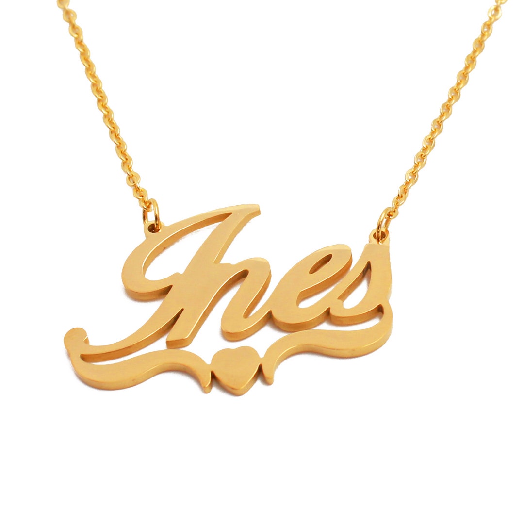 Ines 18ct Gold Plated Heart Name Necklace Personalized Monogram Gift ...