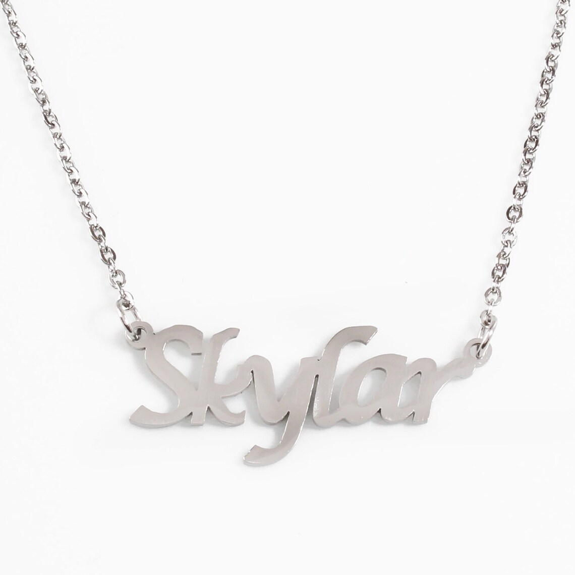 SKYLAR Silver Tone Name Necklace Personalized Jewelery Free Gift Box ...