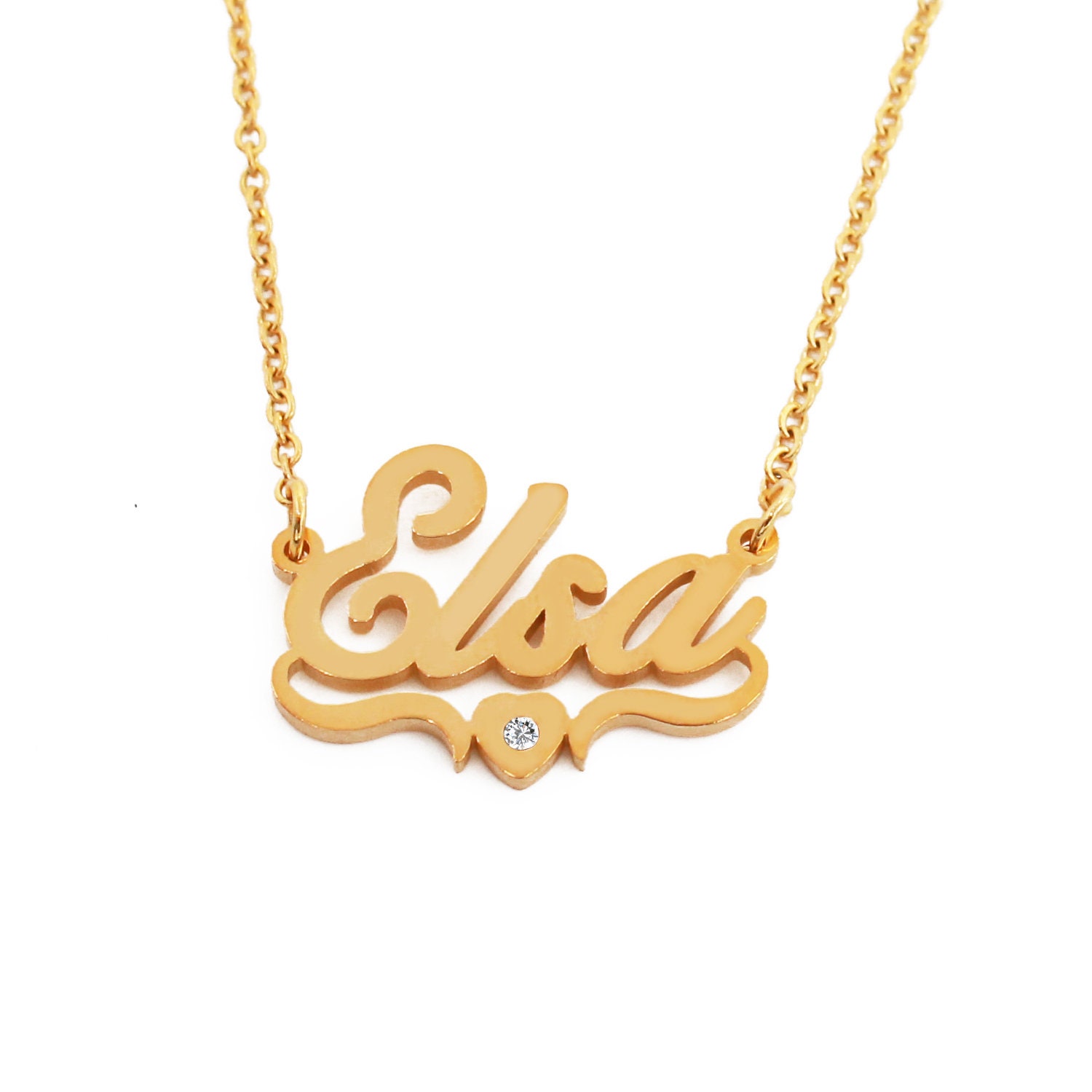 Elsa Gold Plated Heart Name Necklace Personalized Monogram - Etsy