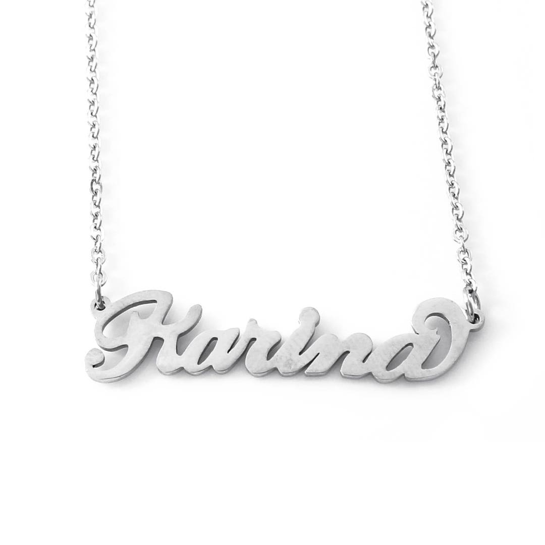 KARINA Italic Silver Tone Name Necklace Personalized Jewelery Free Gift ...