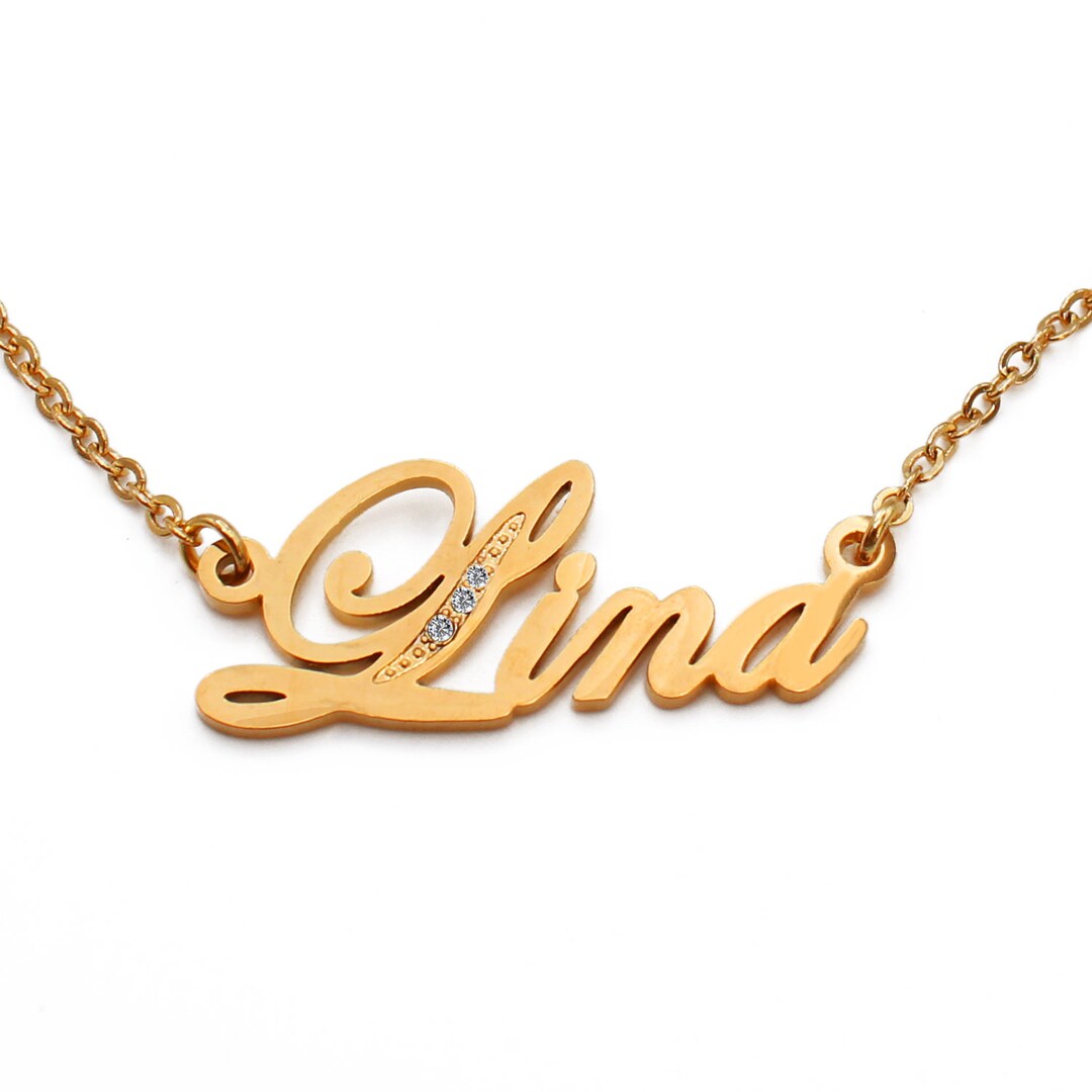 Lina Gold Tone Name Necklace With Crystals Personalized Jewelry Free ...