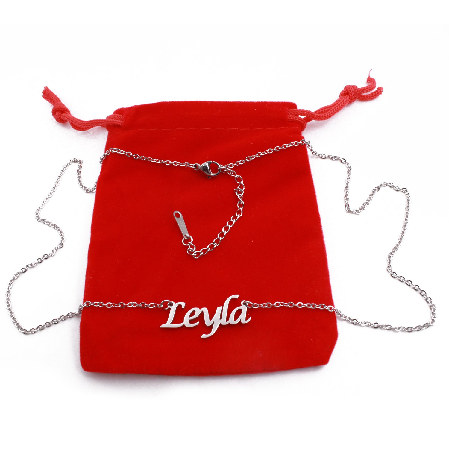 Leyla Silver Tone Name Necklace Personalized Jewellery Free Gift Box ...