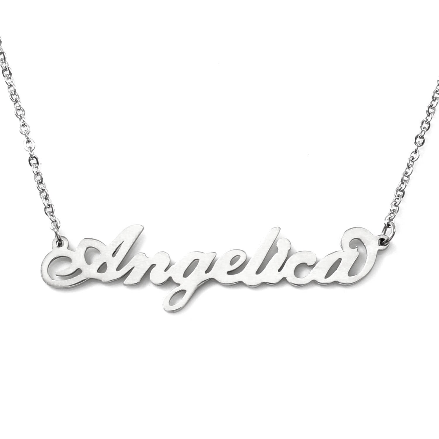 ANGELICA Italic Silver Tone Name Necklace Personalized Jewelery Free ...