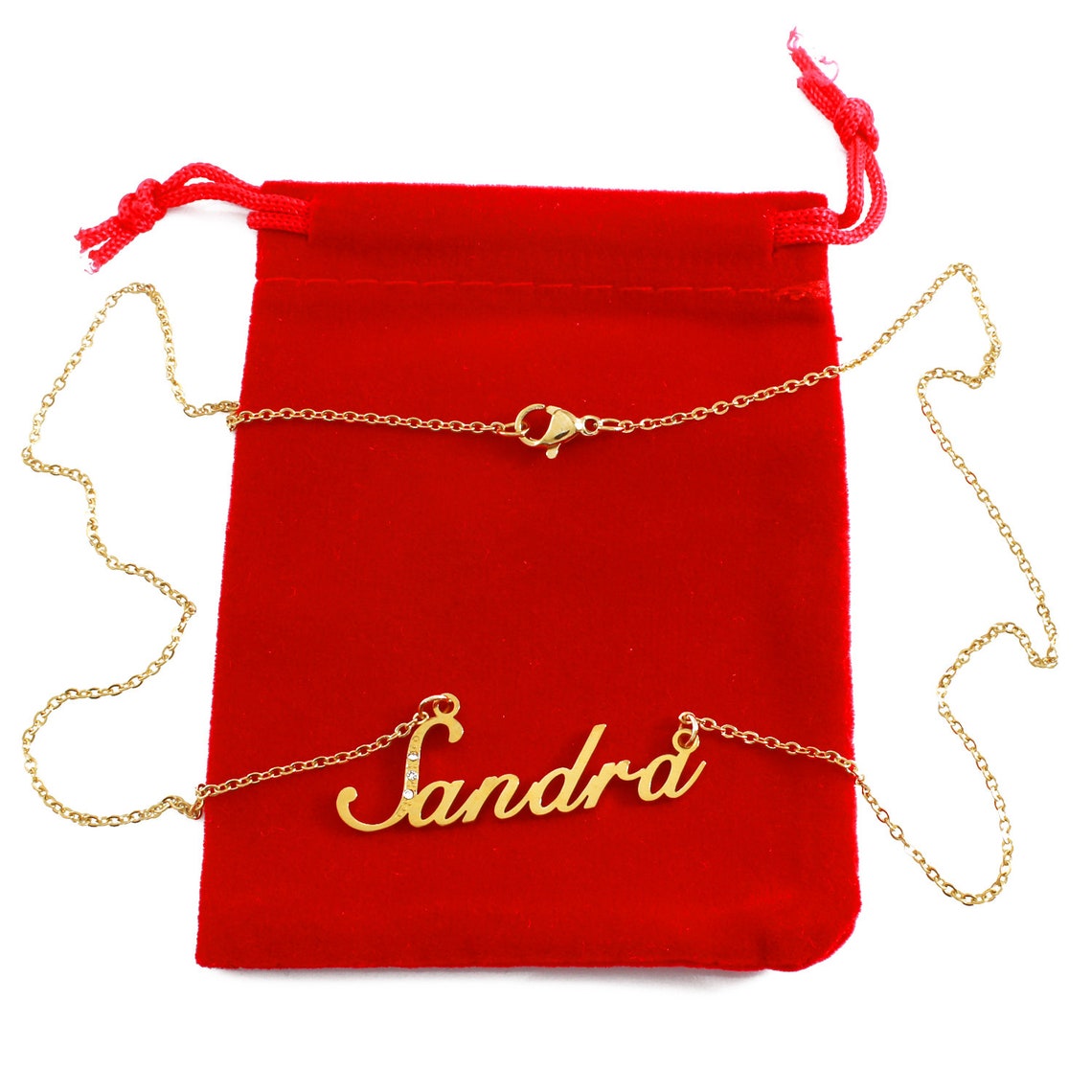 Sandra Gold Tone Name Necklace With Crystals Personalized Jewellery ...