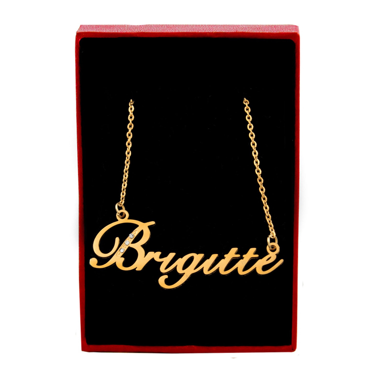 BRIGITTE - Gold Tone Name Necklace With Crystals - Personalized ...