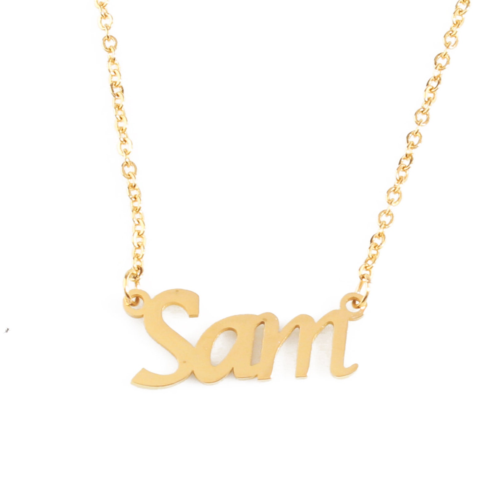 SAM - Name Necklace / 18ct Gold Plated - Free Gift Box & Bag ...