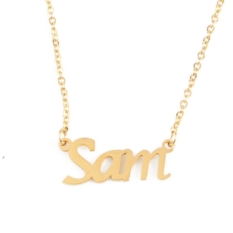SAM - Name Necklace / 18ct Gold Plated - Free Gift Box & Bag ...