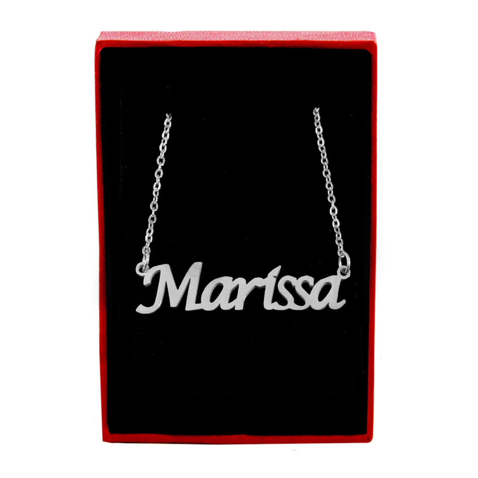 MARISSA Silver Tone Name Necklace Personalized Jewelery Free Gift Box ...