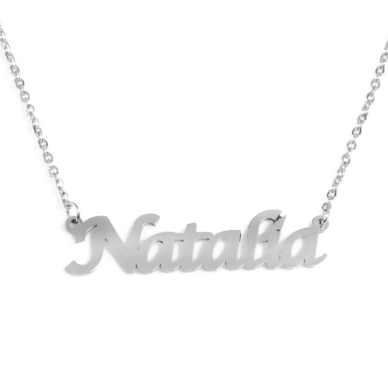 NATALIA Silver Tone Name Necklace Personalized Jewelery Free Gift Box ...