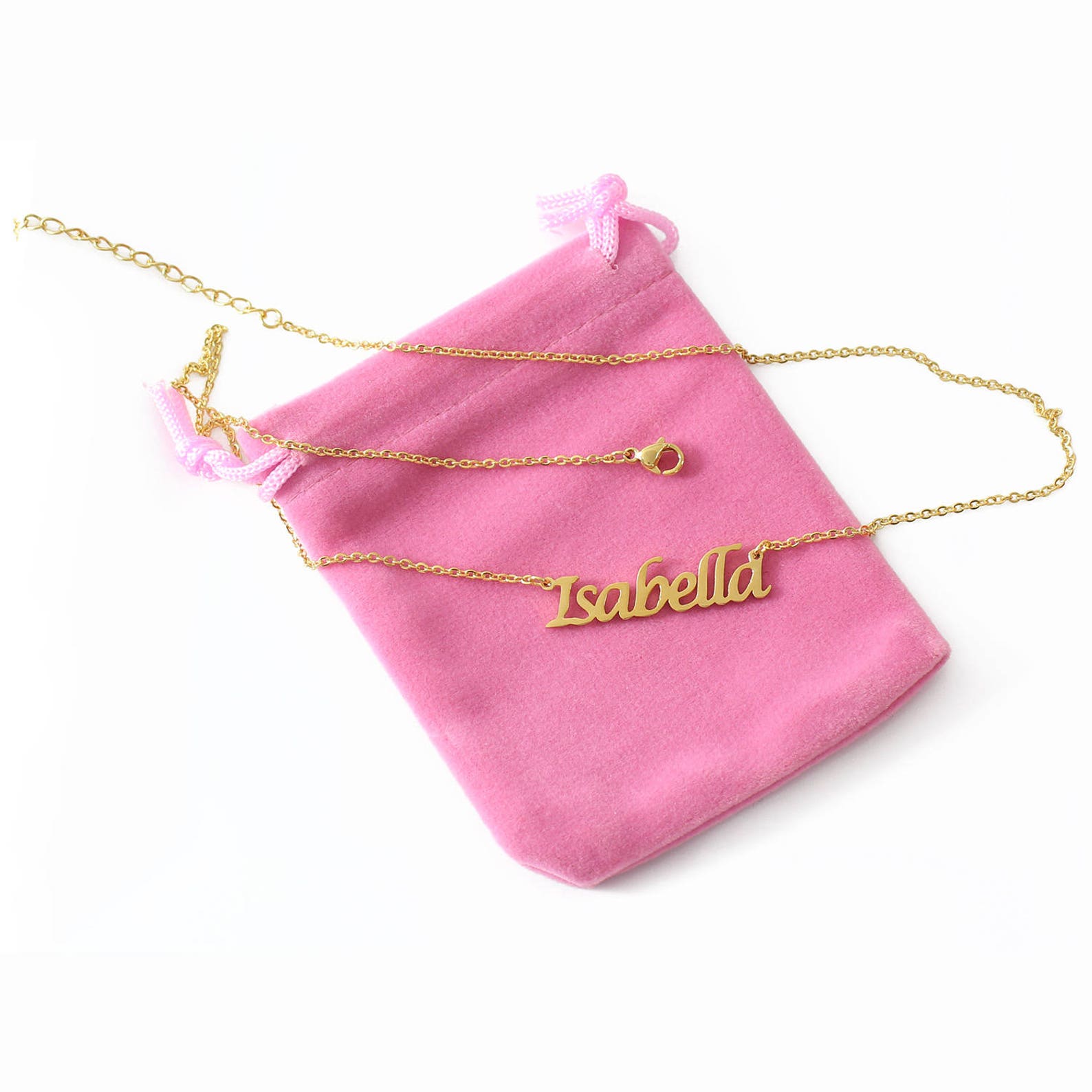 Name Necklace Isabella-18ct Gold Plated-gift Box & Bag- Personalized ...