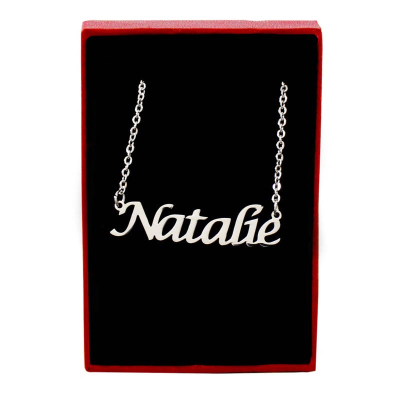 Name Necklace Natalie silver Tone Personalized Jewelry Gift Box & Bag ...