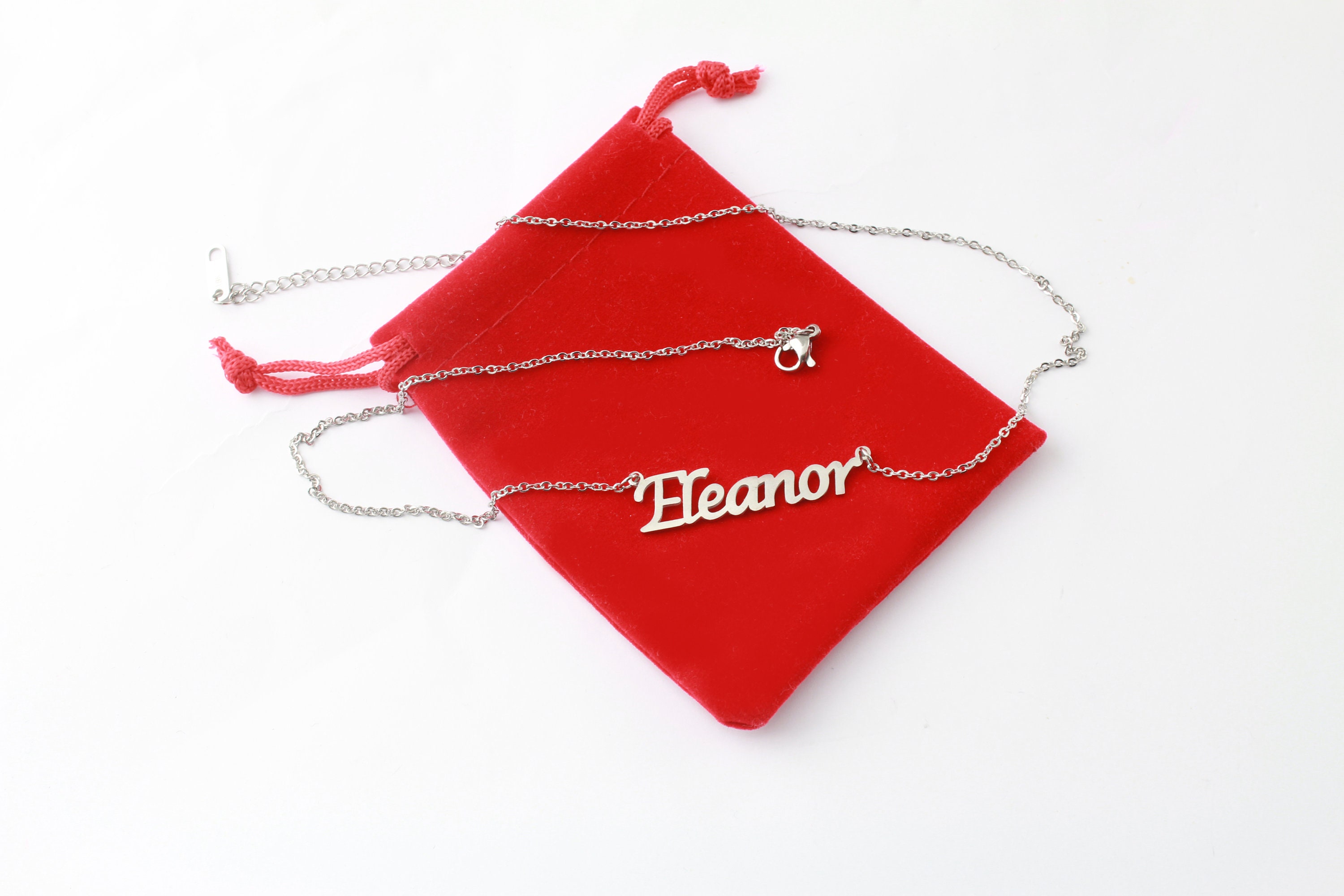 Eleanor Collar de nombre de tono de plata joyería personalizada caja de ...