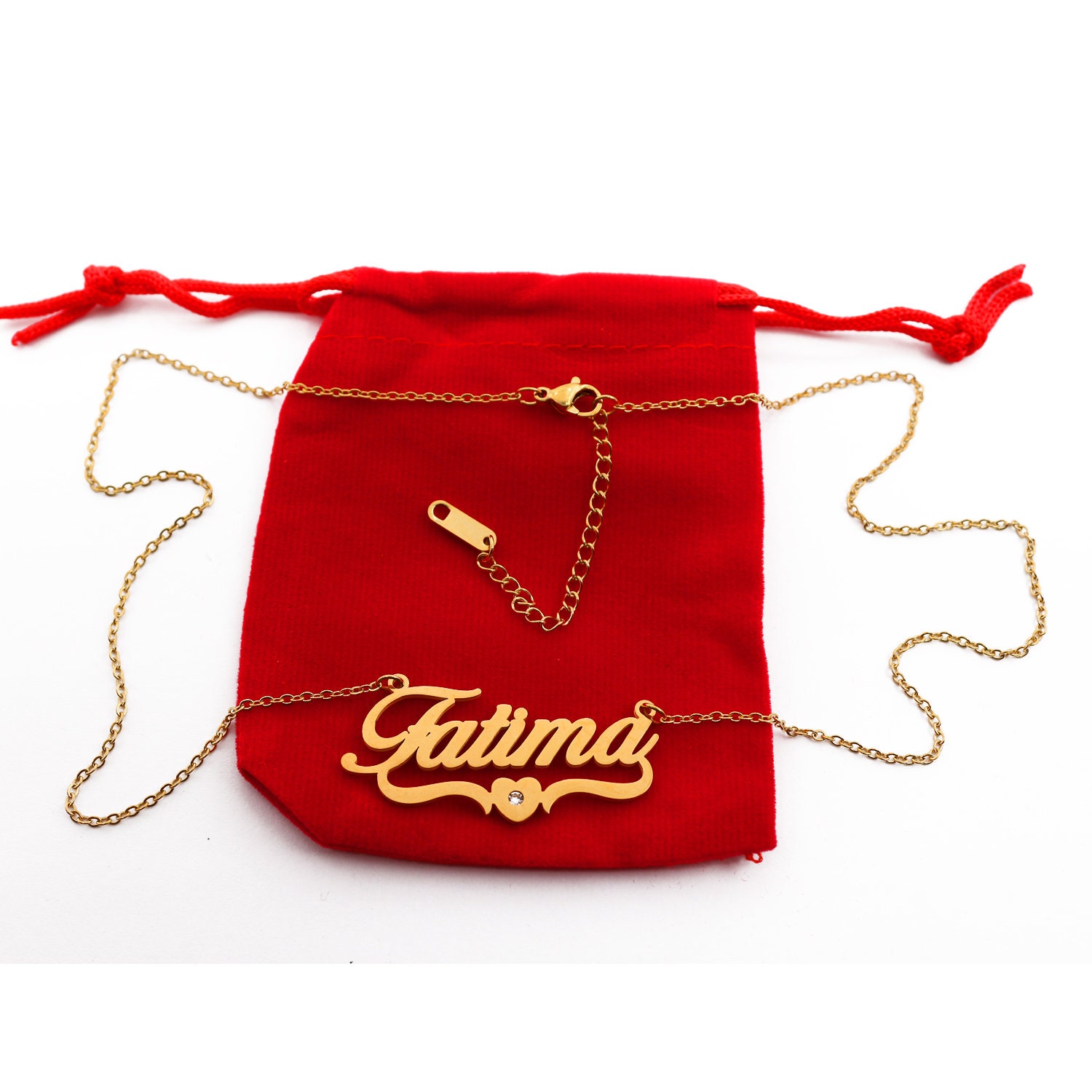 Fatima Name Necklace Personalized Custom Made Heart Shaped 18ct Gold ...