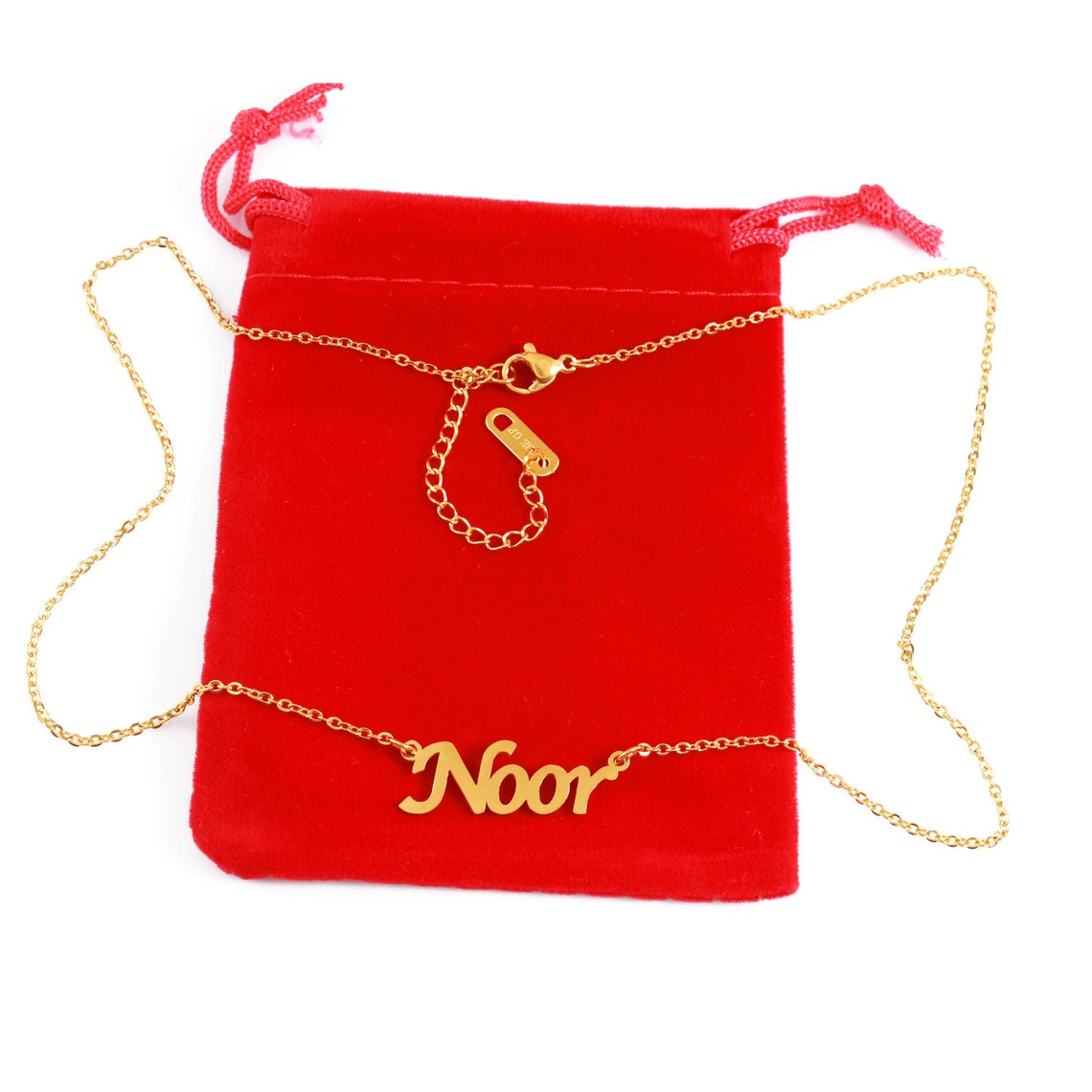 NOOR Name Necklace Stainless Steel / 18ct Gold Plated Free Gift Box ...
