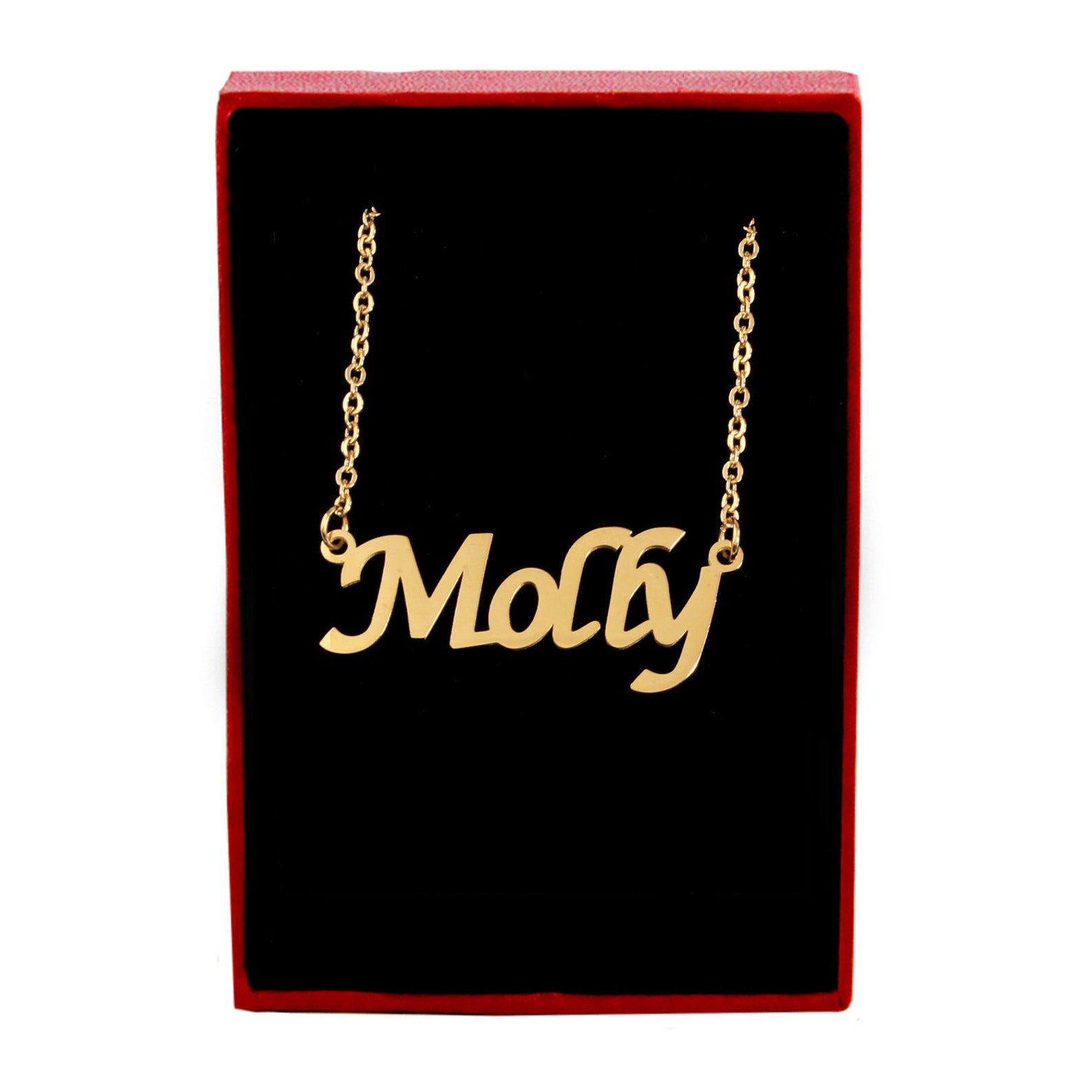 MOLLY - Name Necklace 18ct Gold Plated - Free Gift Box & Bag -birthday ...