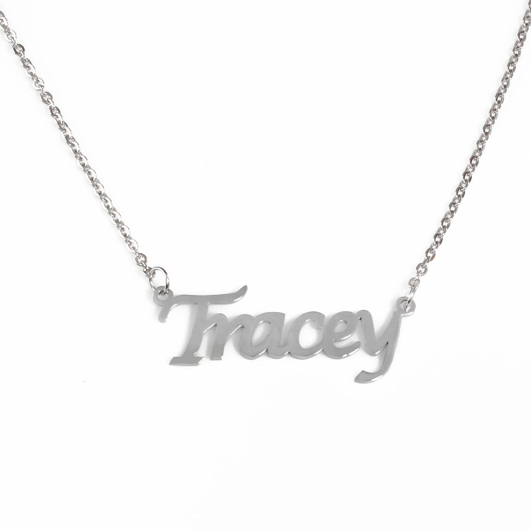 TRACEY Silver Tone Name Necklace Personalized Jewelery Free Gift Box ...
