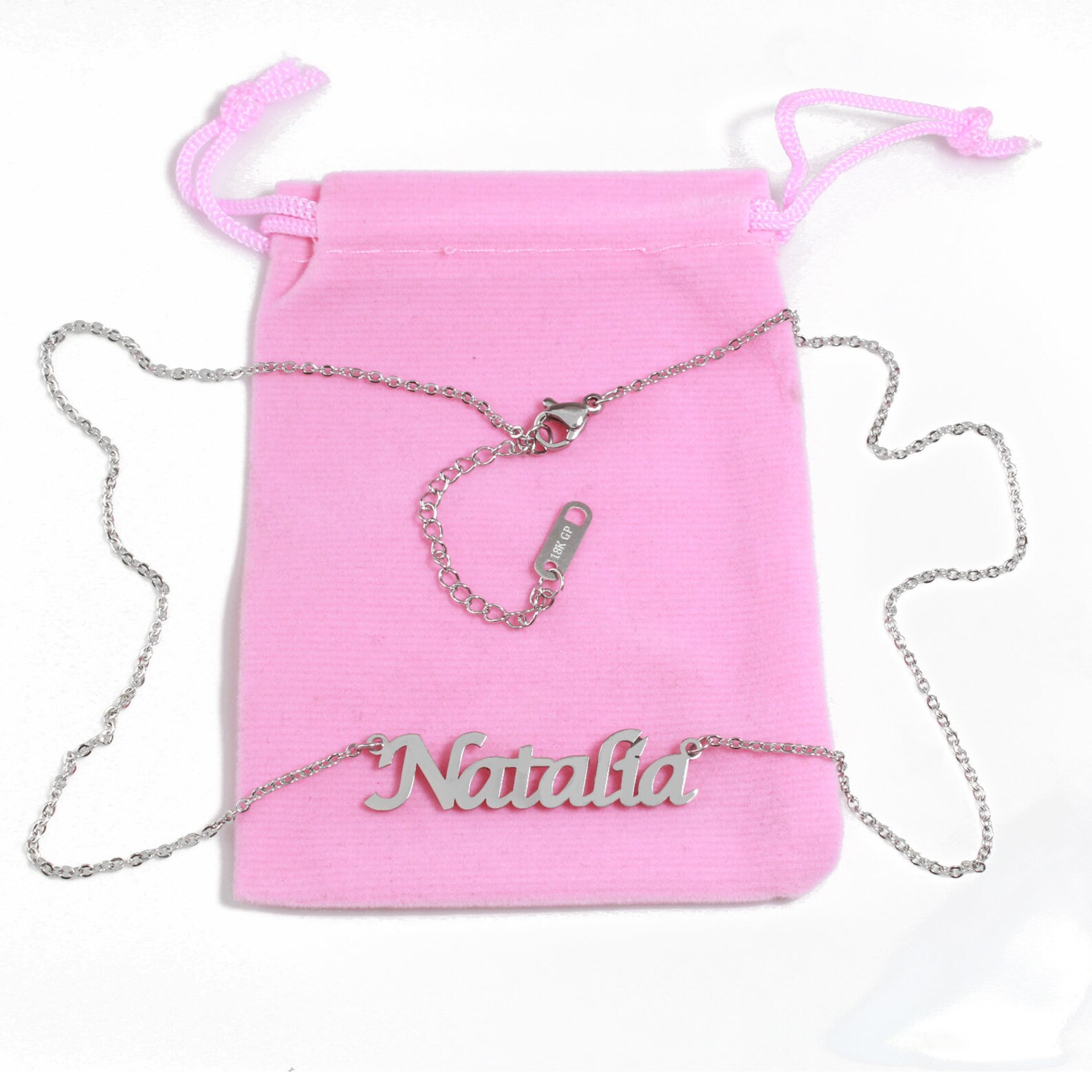 NATALIA Silver Tone Name Necklace Personalized Jewelery Free Gift Box ...