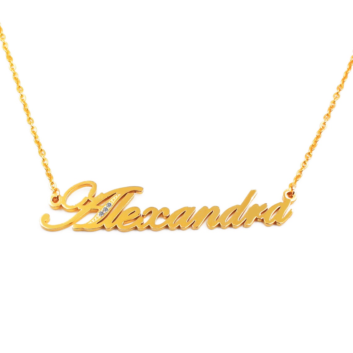 ALEXANDRA Gold Tone Name Necklace With Crystals Personalized Jewelry ...