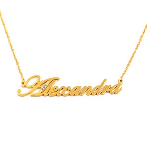 ALEXANDRA Gold Tone Name Necklace With Crystals Personalized Jewelry ...