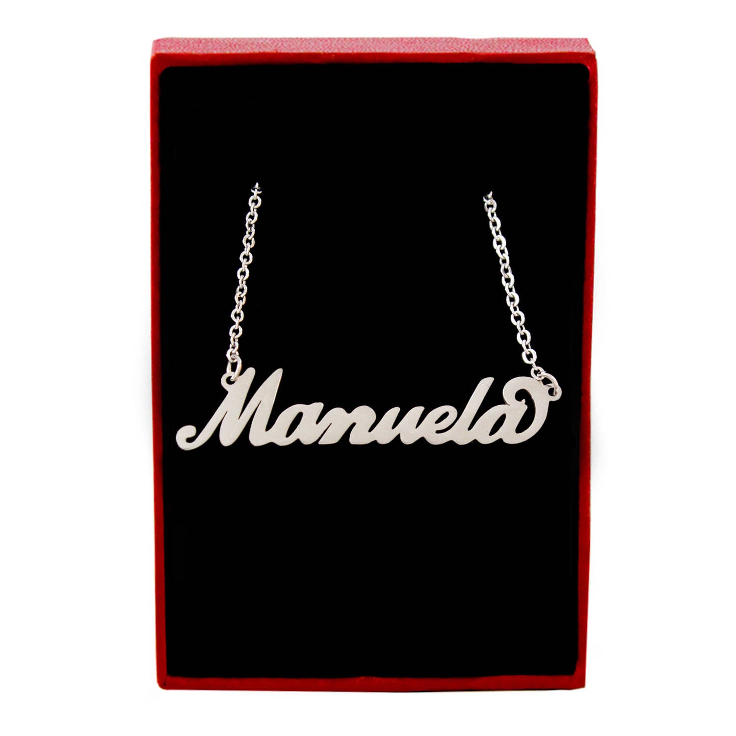 MANUELA - Italic Silver Tone Name Necklace - Personalized Jewelry ...