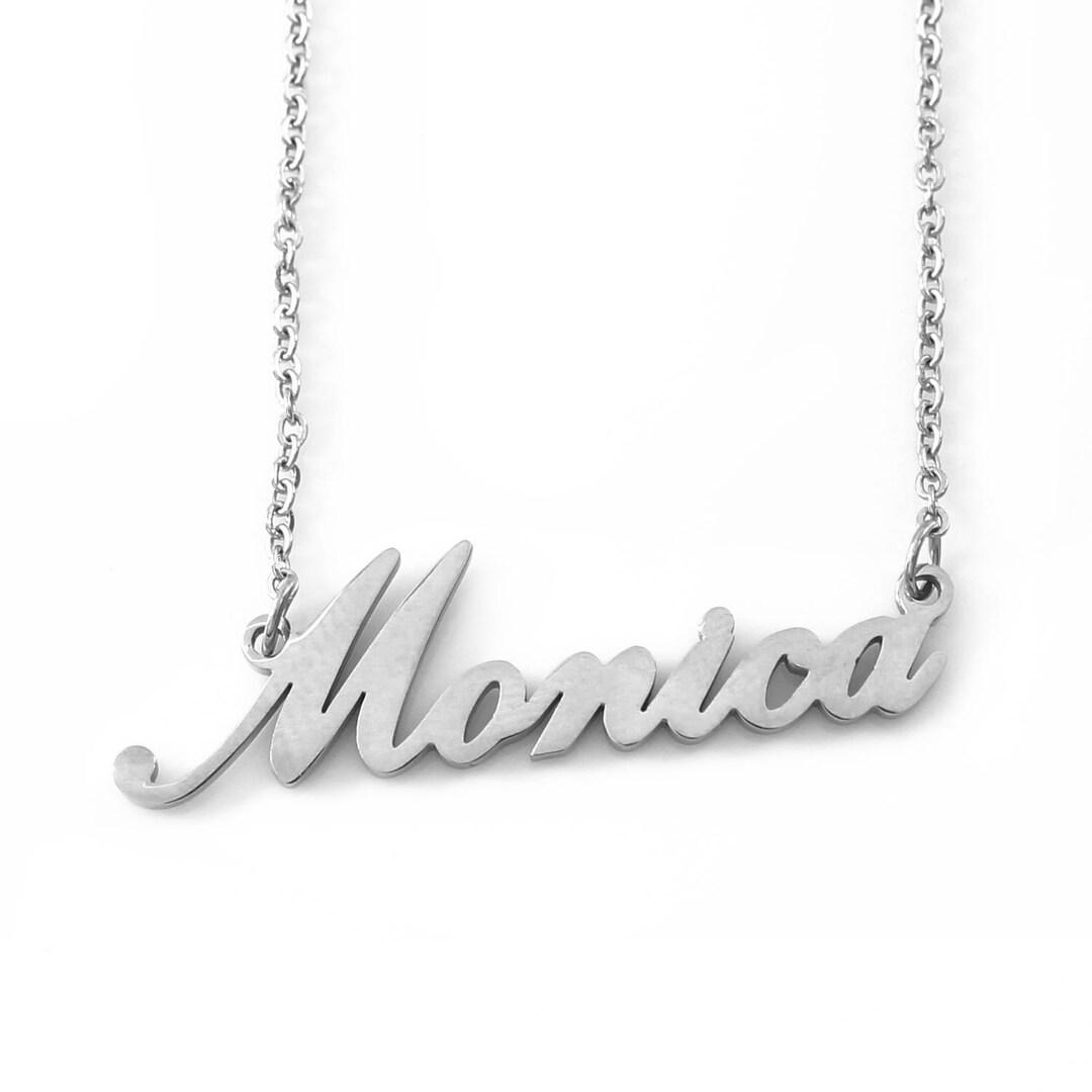 MONICA Italic Silver Tone Name Necklace Personalized - Etsy