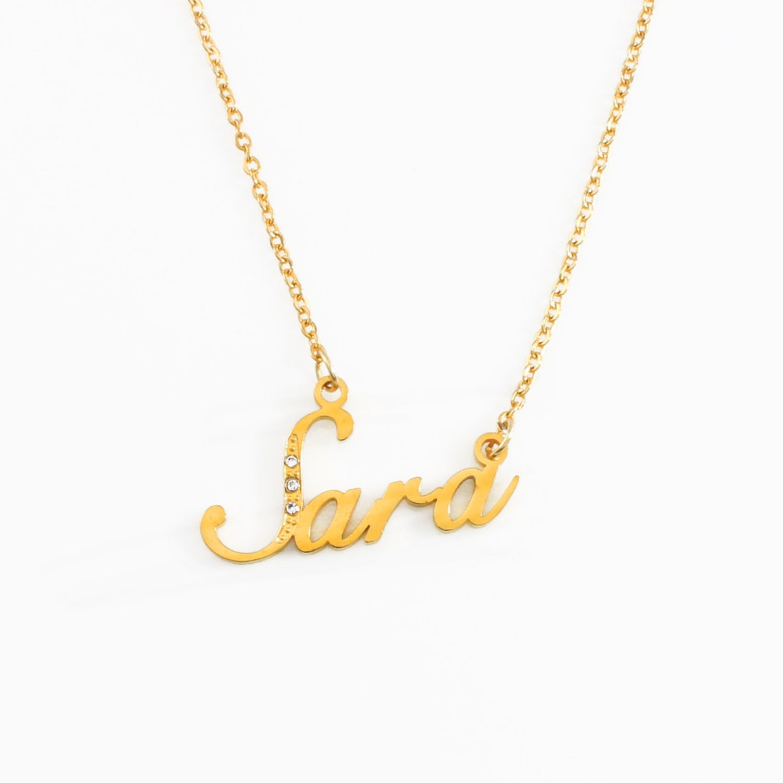 Name Necklace Sara Gold Tone Free Gift Box & Bag - Etsy