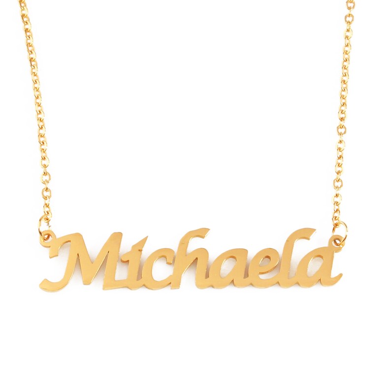 MICHAELA Name Necklace Stainless Steel / 18ct Gold Plated Free Gift Box ...