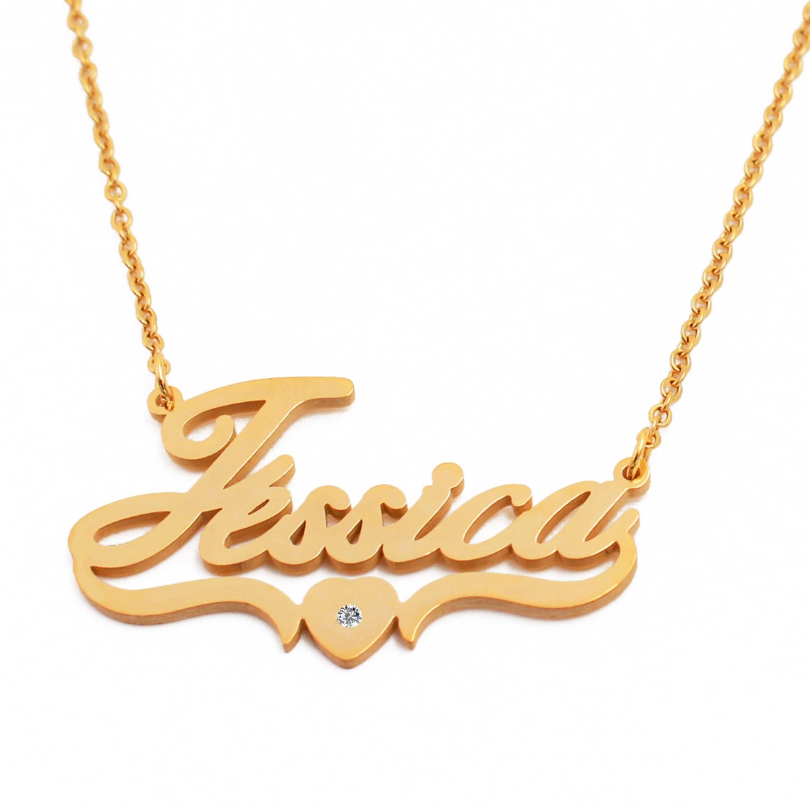 Jessica Gold Plated Heart Name Necklace Personalized Monogram - Etsy