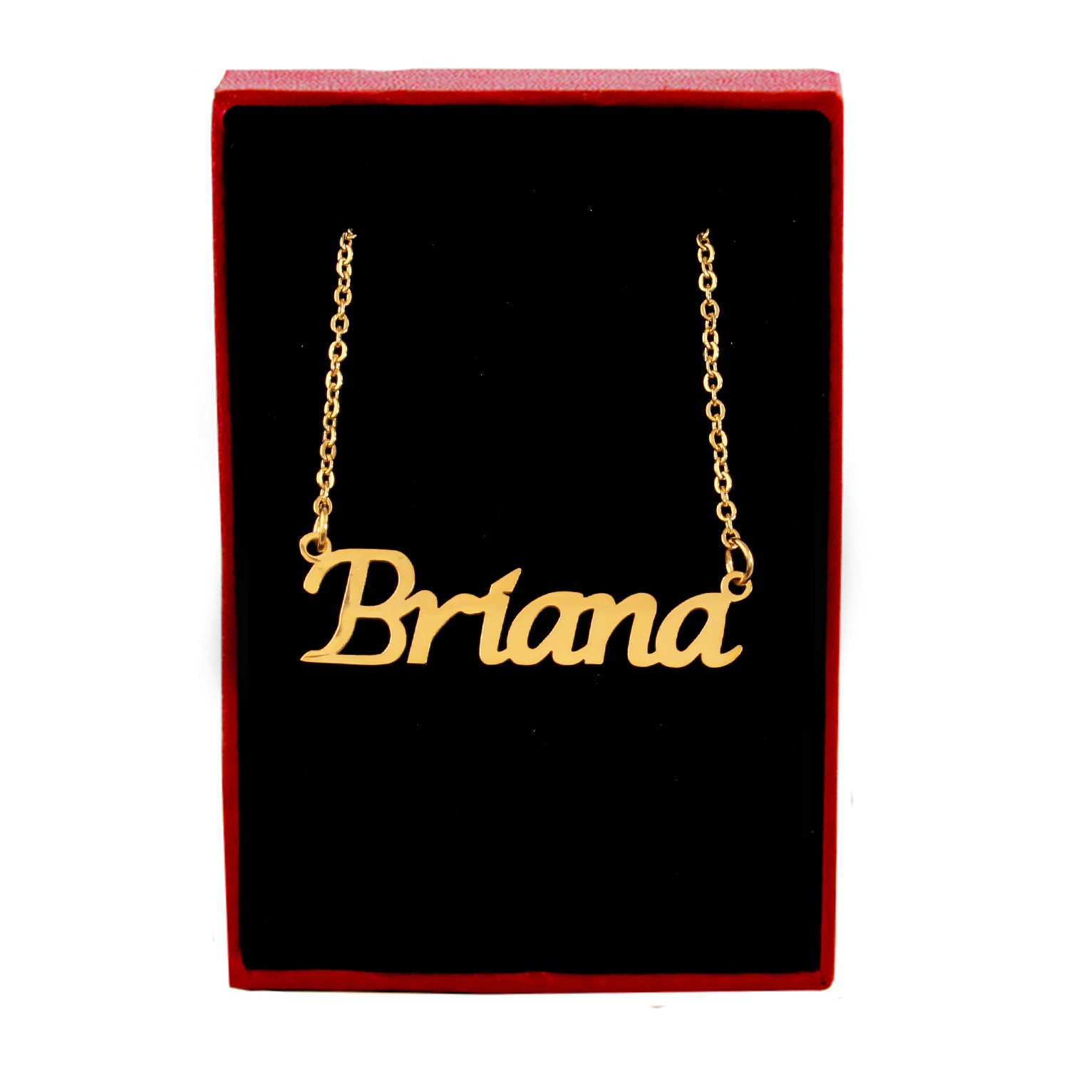 Briana Name necklace 18ct gold plated Free Gift Box & Bag | Etsy