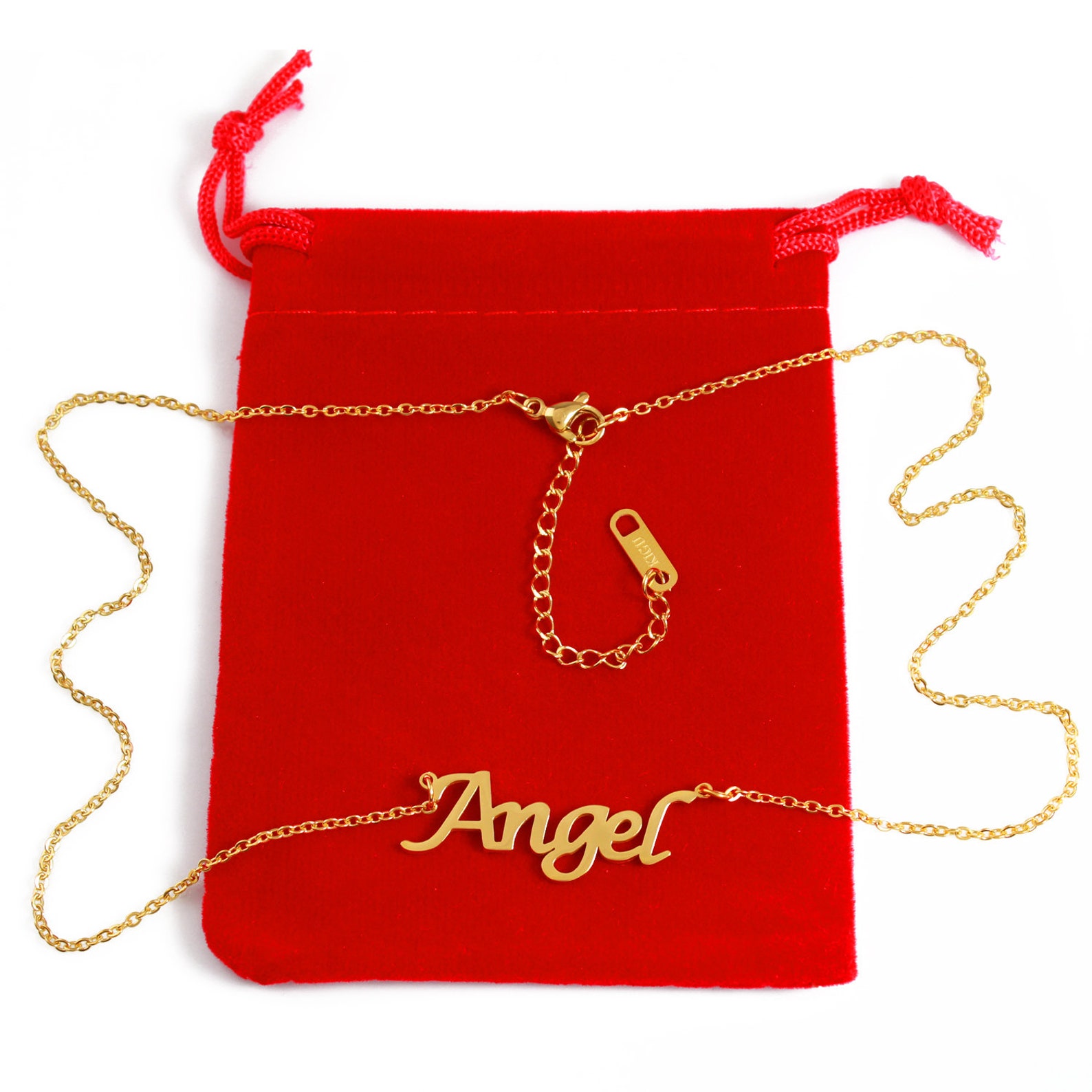 ANGEL 18ct Personalised Name Necklace Rose Gold/gold/silver Free Gift ...