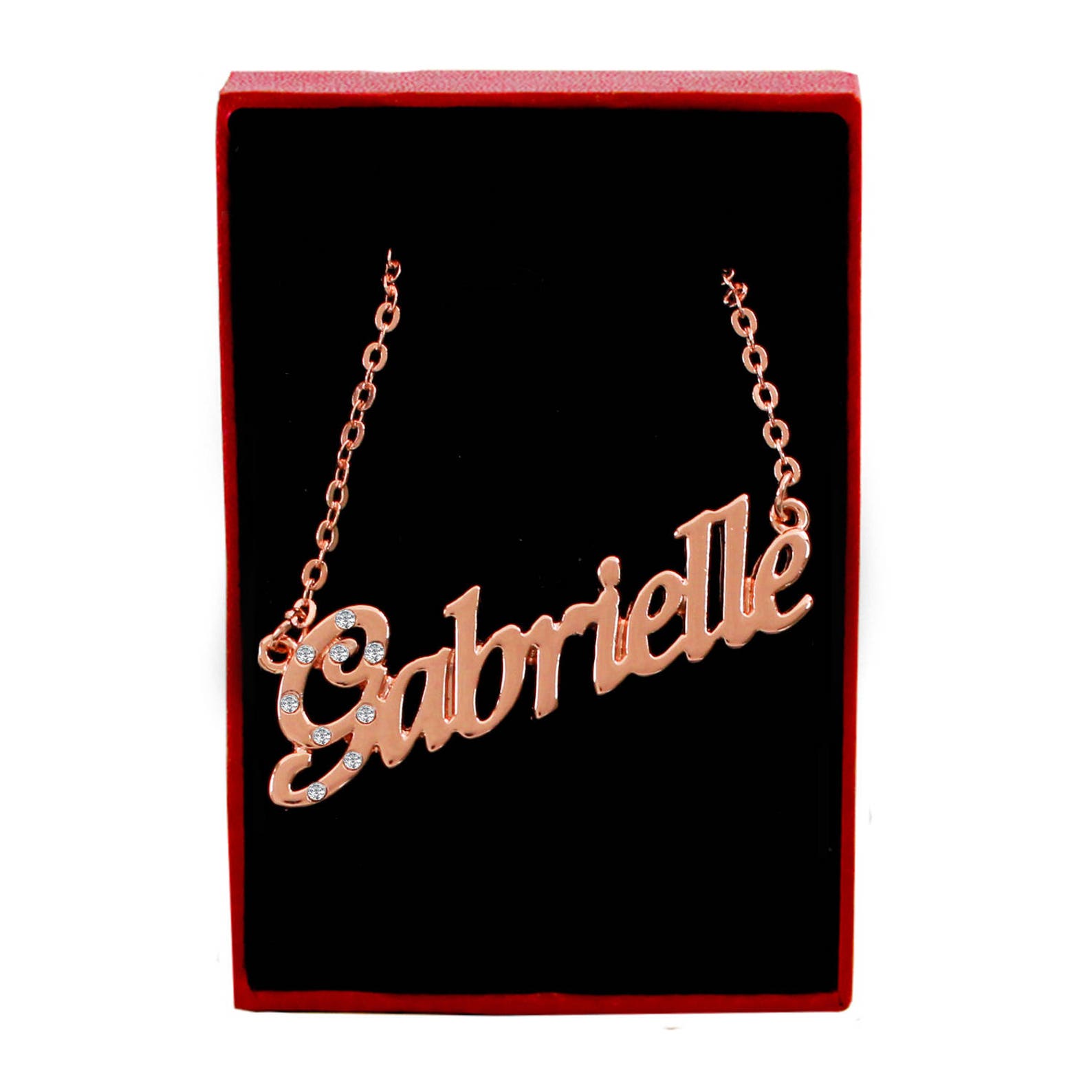 GABRIELLE - 18K Rose Gold Plated Name Necklace With Cubic Zirconia ...