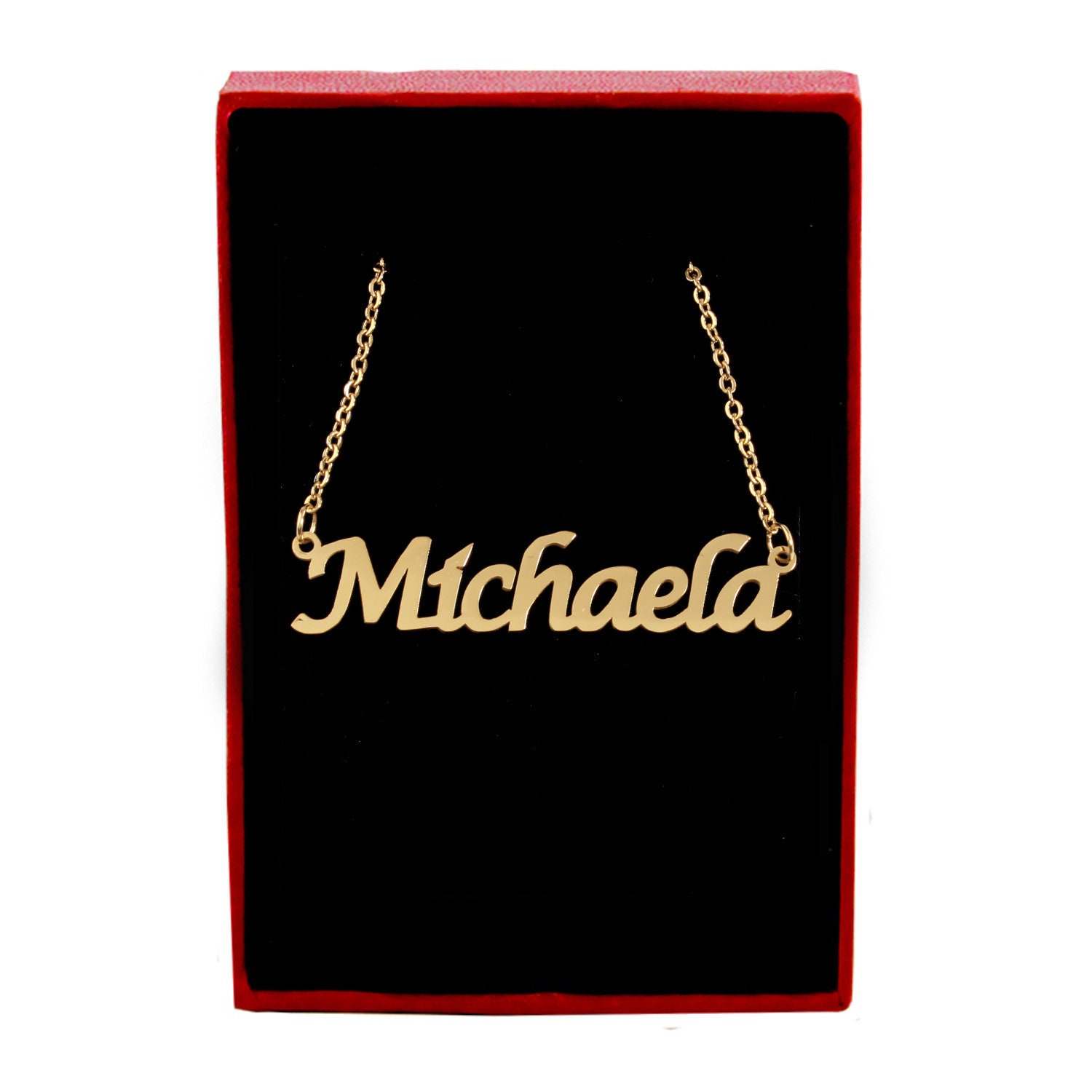 MICHAELA Name Necklace Stainless Steel / 18ct Gold Plated Free Gift Box ...