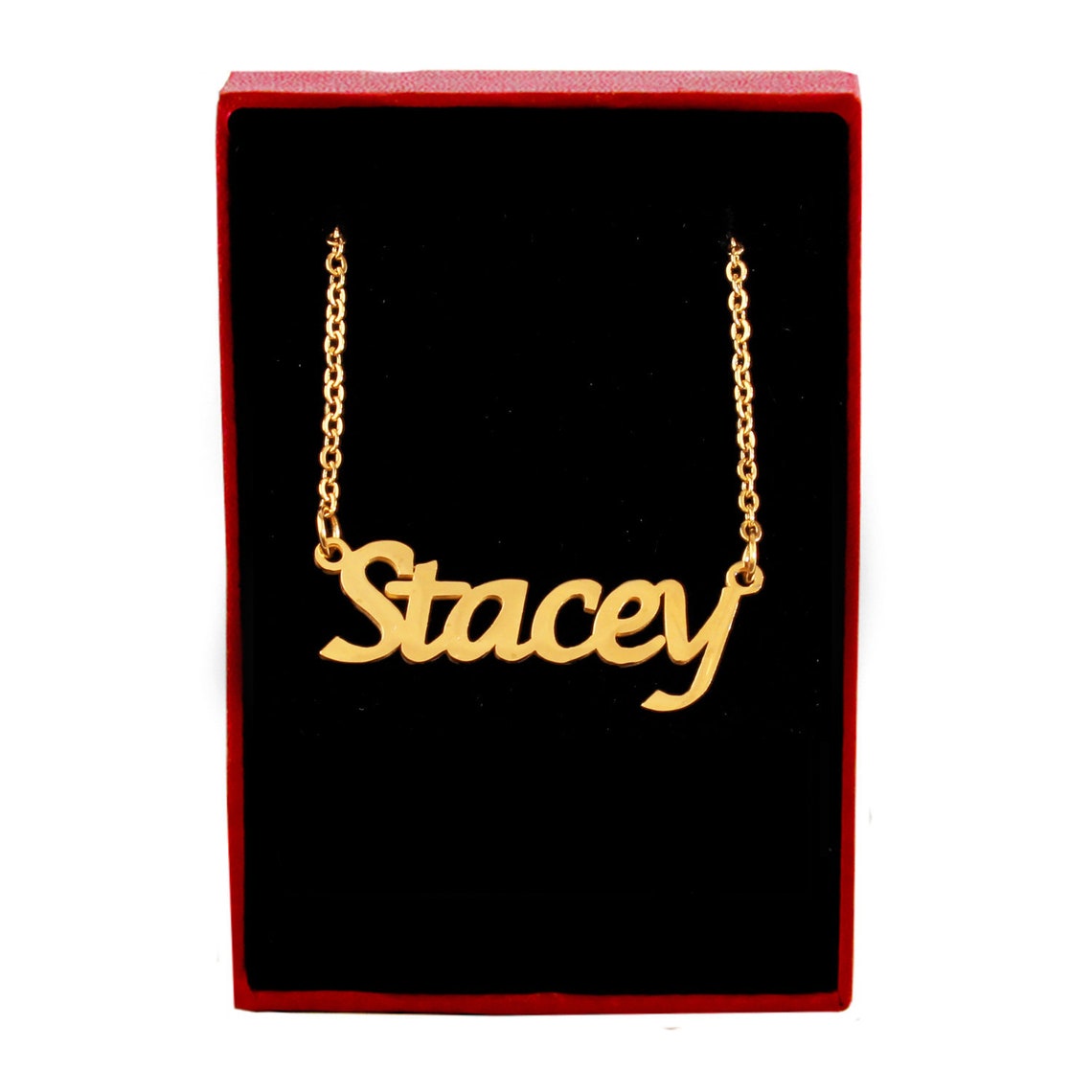 STACEY Name Necklace 18ct Gold Plated Free Gift Box & Bag - Etsy