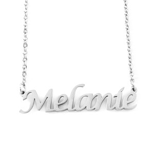 MELANIE Silver Tone Name Necklace Personalized Jewelery Free Gift Box ...