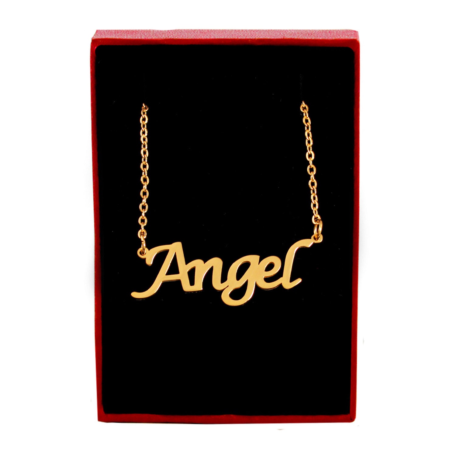ANGEL 18ct Personalised Name Necklace Rose Gold/gold/silver Free Gift ...