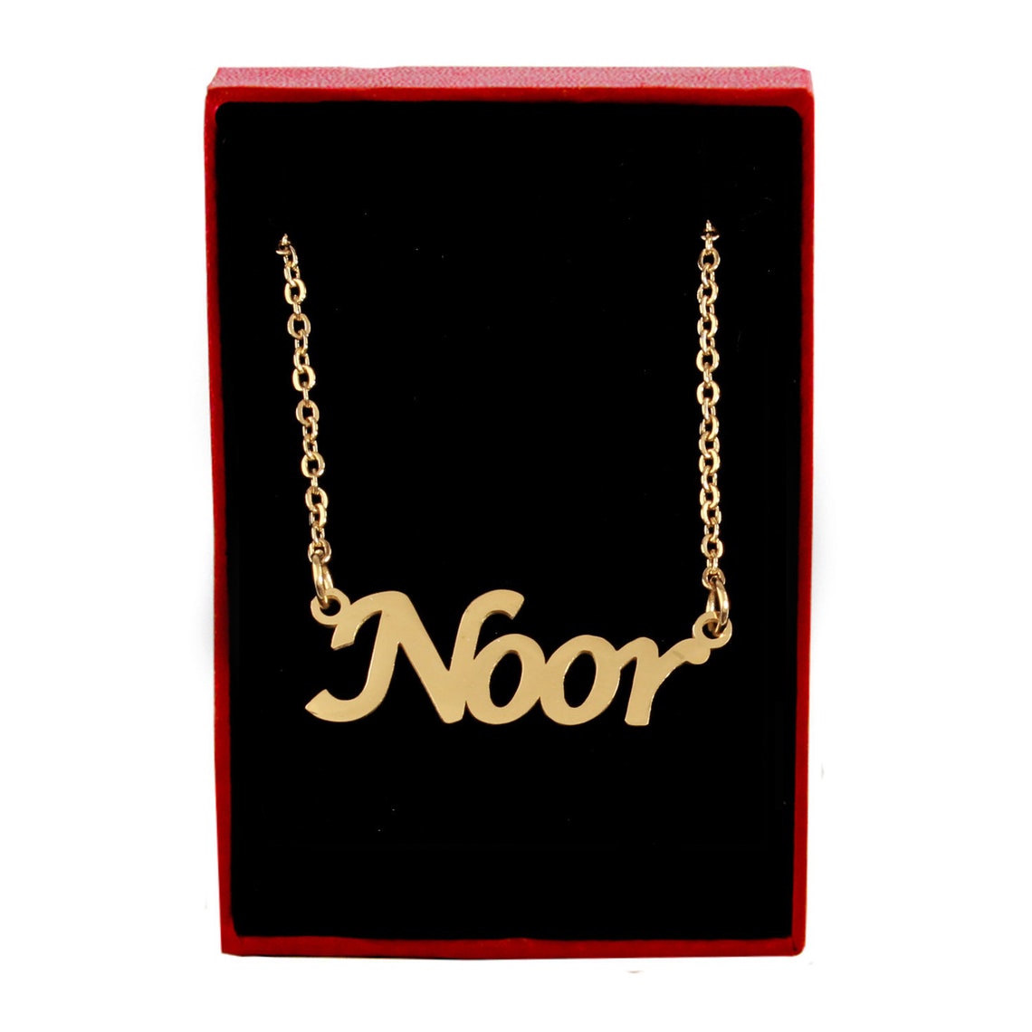 NOOR Name Necklace Stainless Steel / 18ct Gold Plated Free Gift Box ...