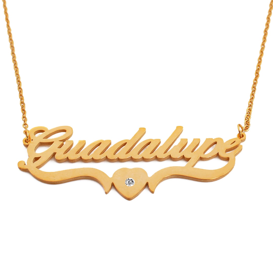 Guadalupe Gold Plated Heart Name Necklace Personalized Monogram Gifts ...