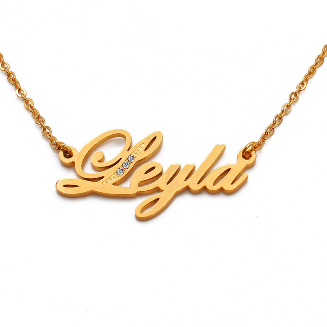 Leyla Gold Tone Name Necklace With Crystals Personalized Jewelry Free ...