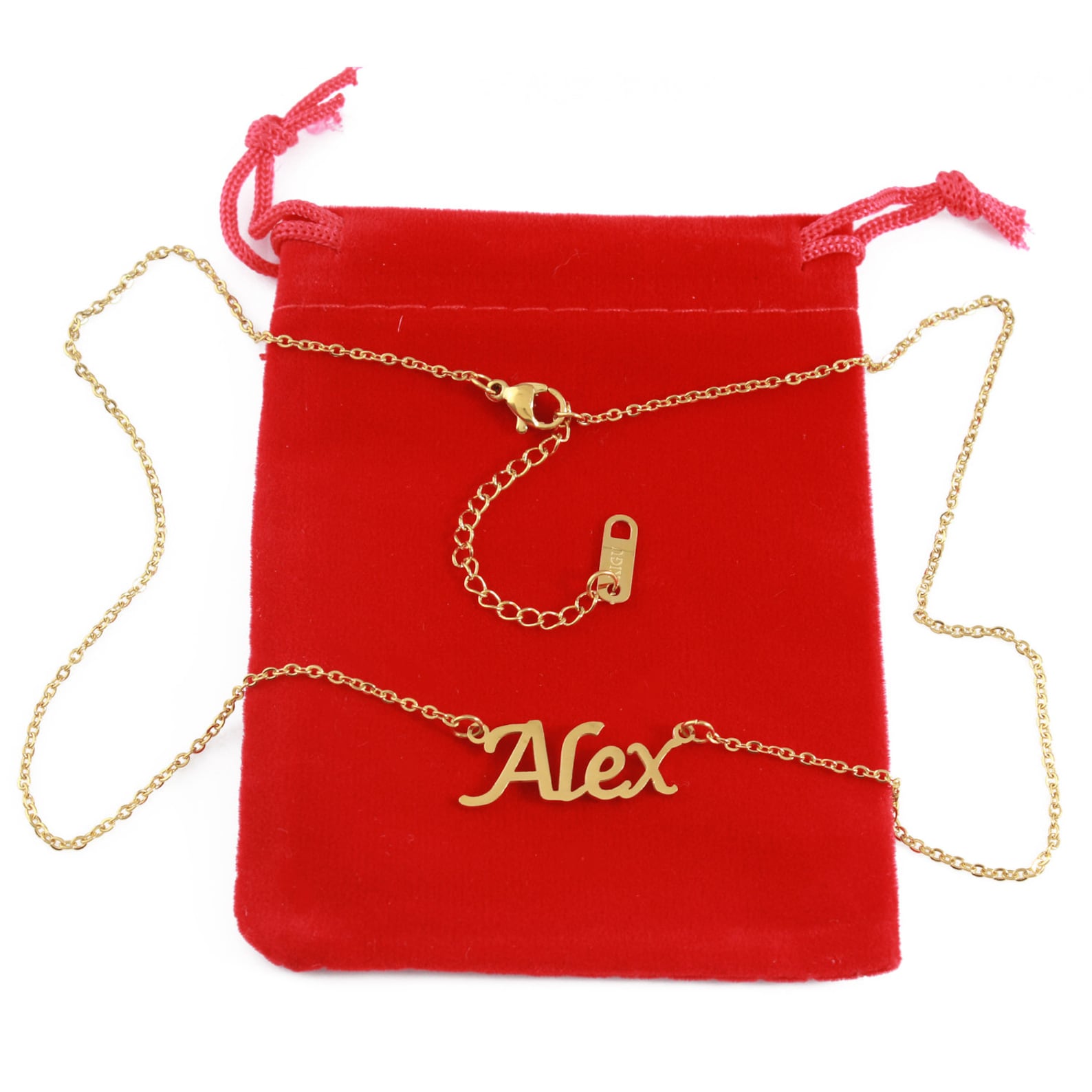 Alex - Name Necklace 18ct Gold Plated - Free Gift Box & Bag - Pendants ...