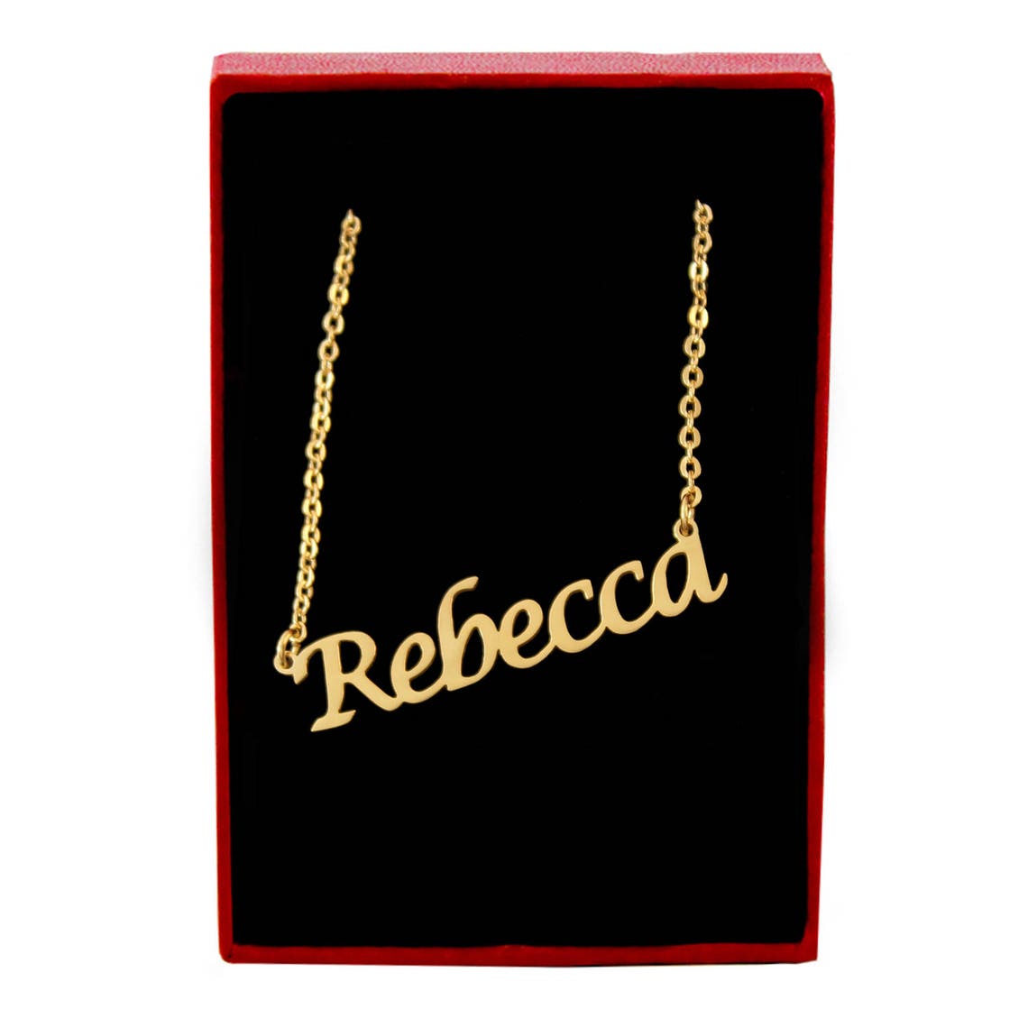 REBECCA Gold Name Necklace Personalized Jewellery Free Gift Box & Bag ...