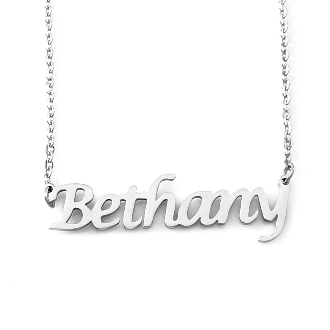 BETHANY Silver Tone Name Necklace Personalized Jewelery Free Gift Box ...