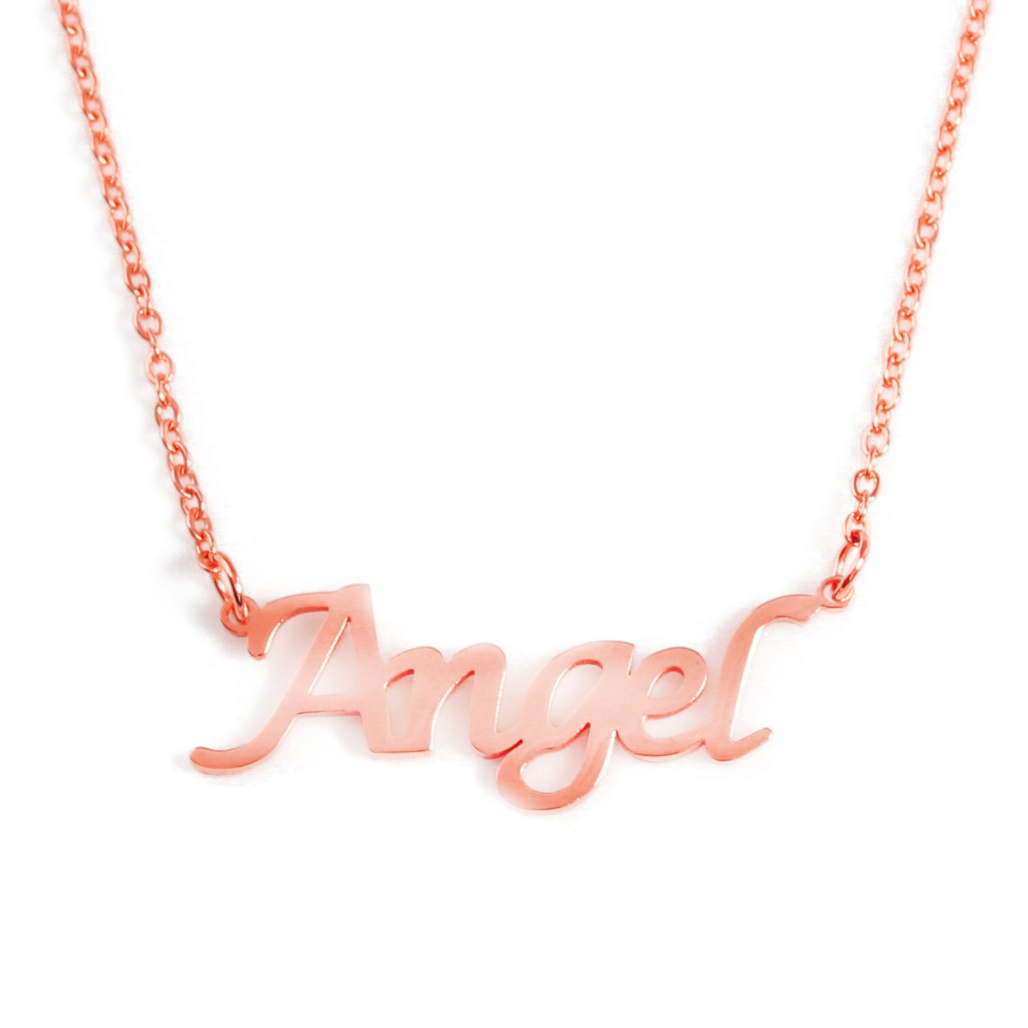 ANGEL 18ct Personalised Name Necklace Rose Gold/gold/silver Free Gift ...