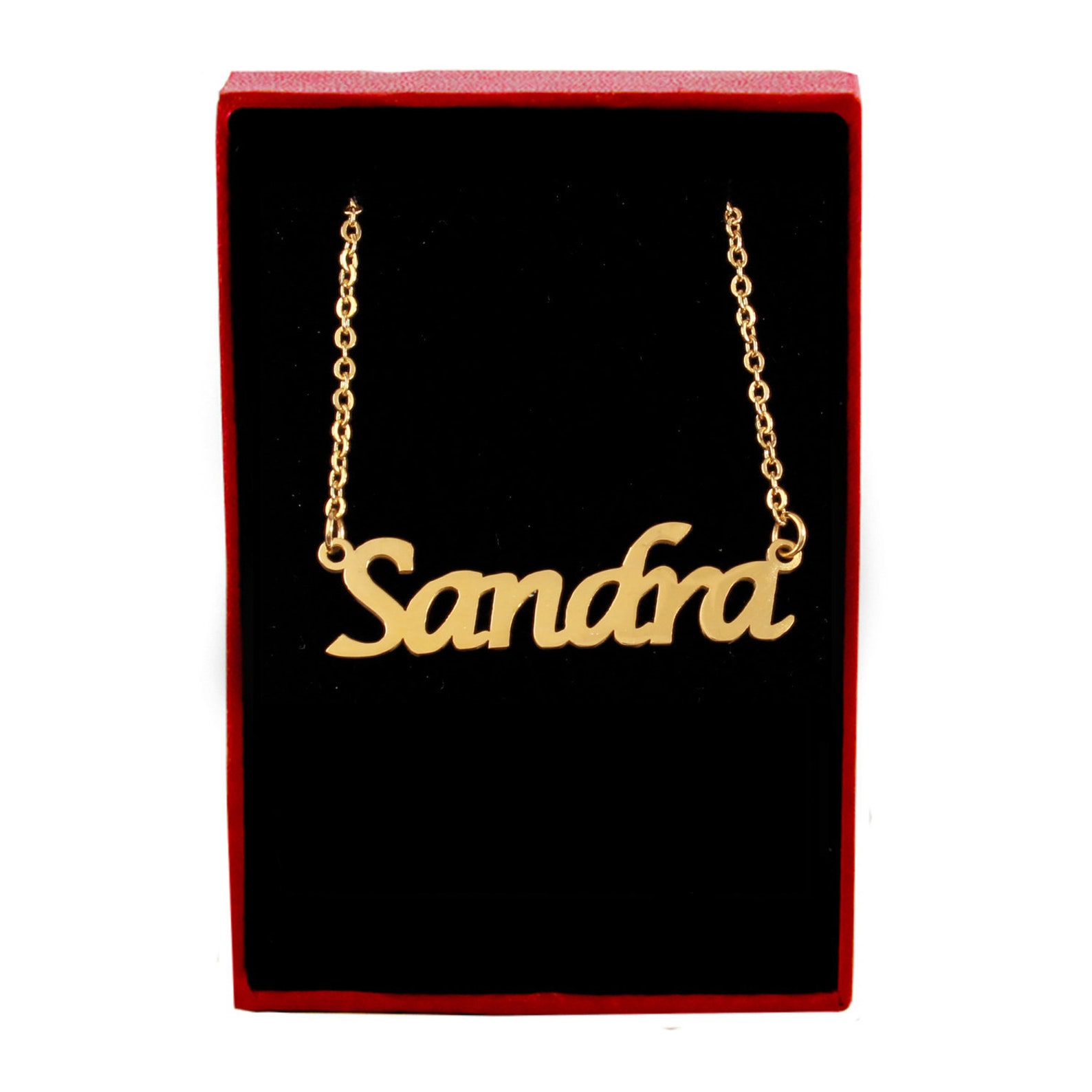 SANDRA Name Necklacel / 18ct Gold Plated Free Gift Box & Bag ...