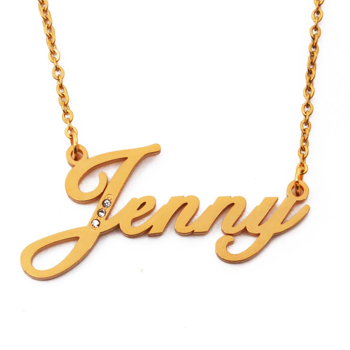 JENNY Gold Tone Name Necklace With Crystals Personalized - Etsy