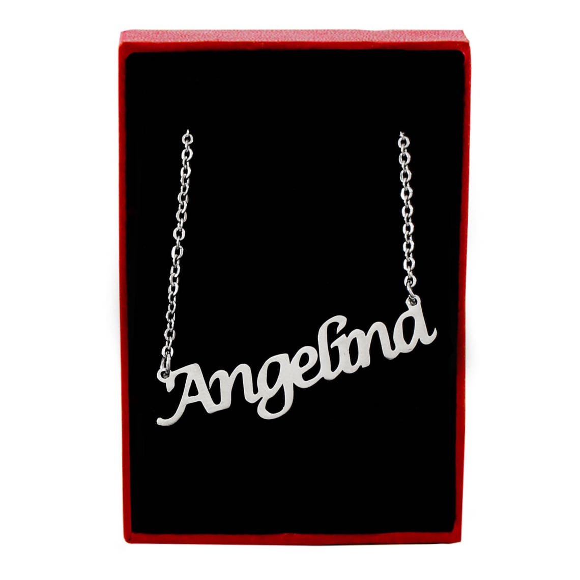 ANGELINA Silver Tone Name Necklace Personalized Jewelery - Etsy