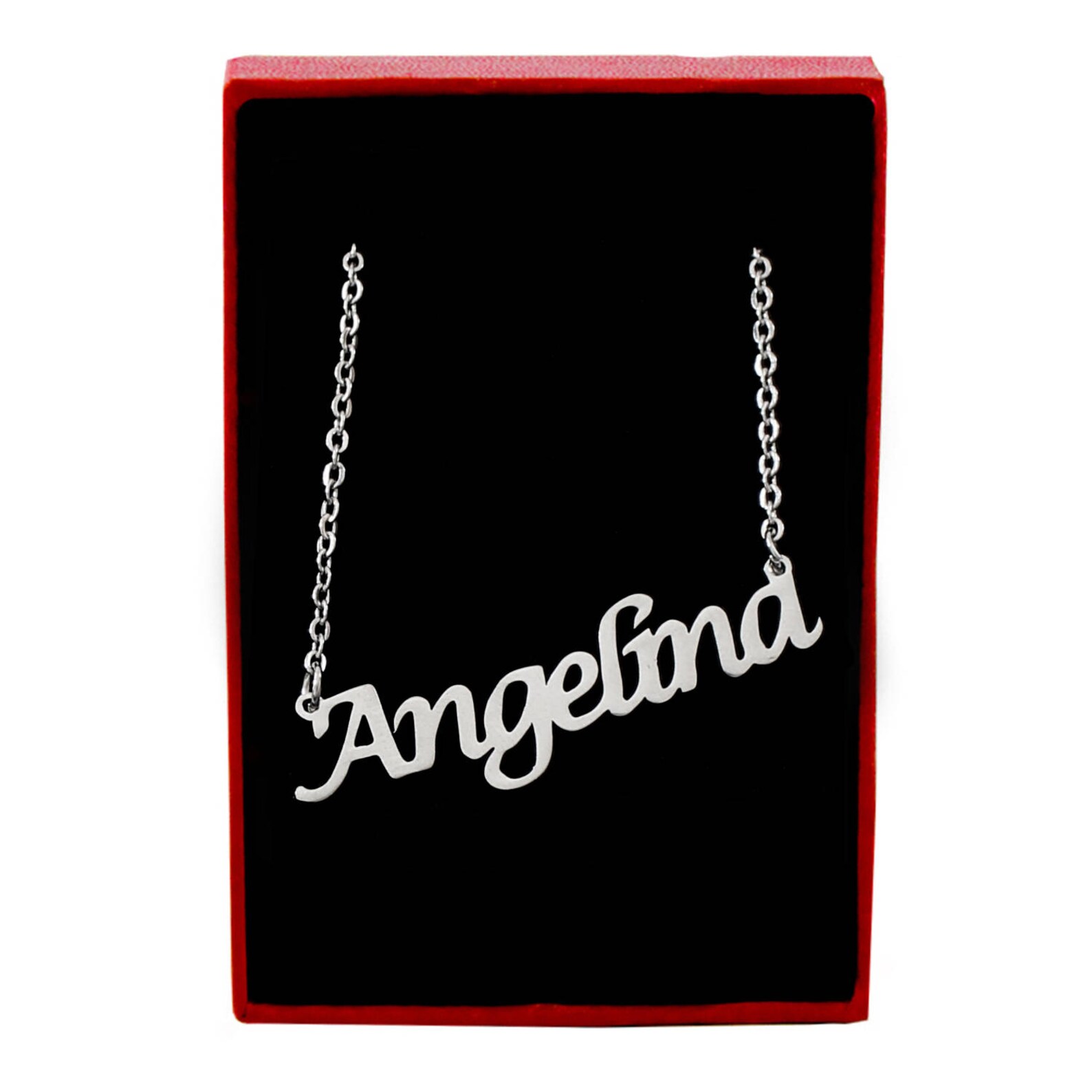 ANGELINA Silver Tone Name Necklace Personalized Jewelery - Etsy